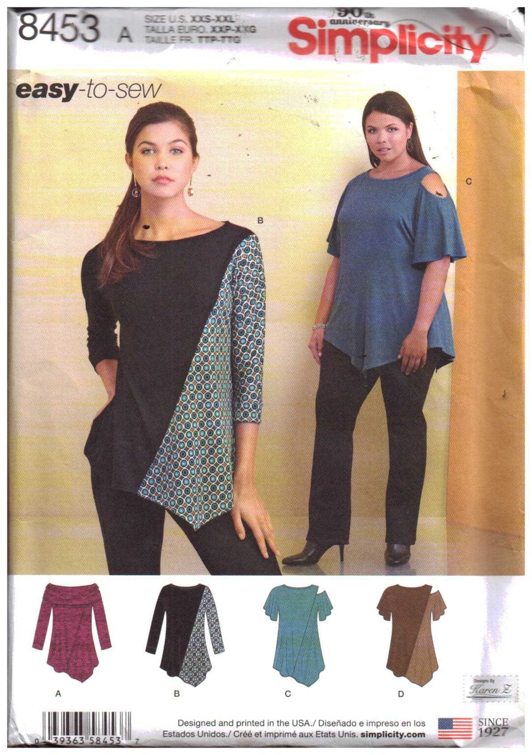 Simplicity 8453 Tops Size: A XXS-XXL Uncut Sewing Pattern