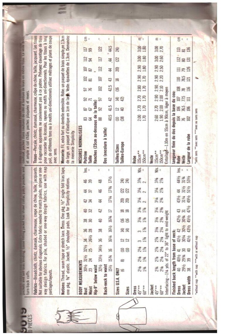 Simplicity 9019 Dress, Jacket Size: 22-24 Uncut Sewing Pattern