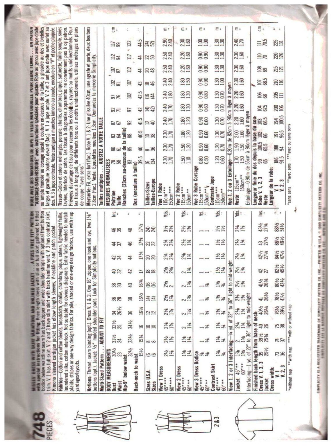 Simplicity 9748 Dress, Jacket Size: U5 16-24 Uncut Sewing Pattern