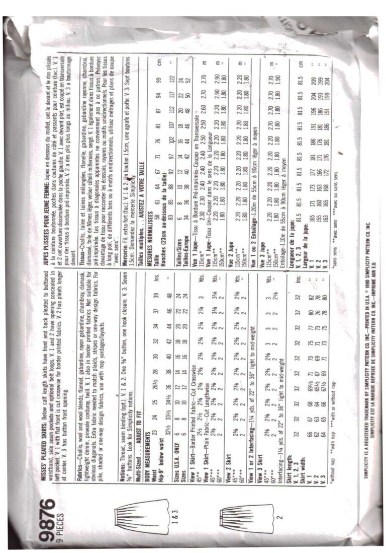 Simplicity 9876 Pleated Skirt Size: H5 6-14 Uncut Sewing Pattern