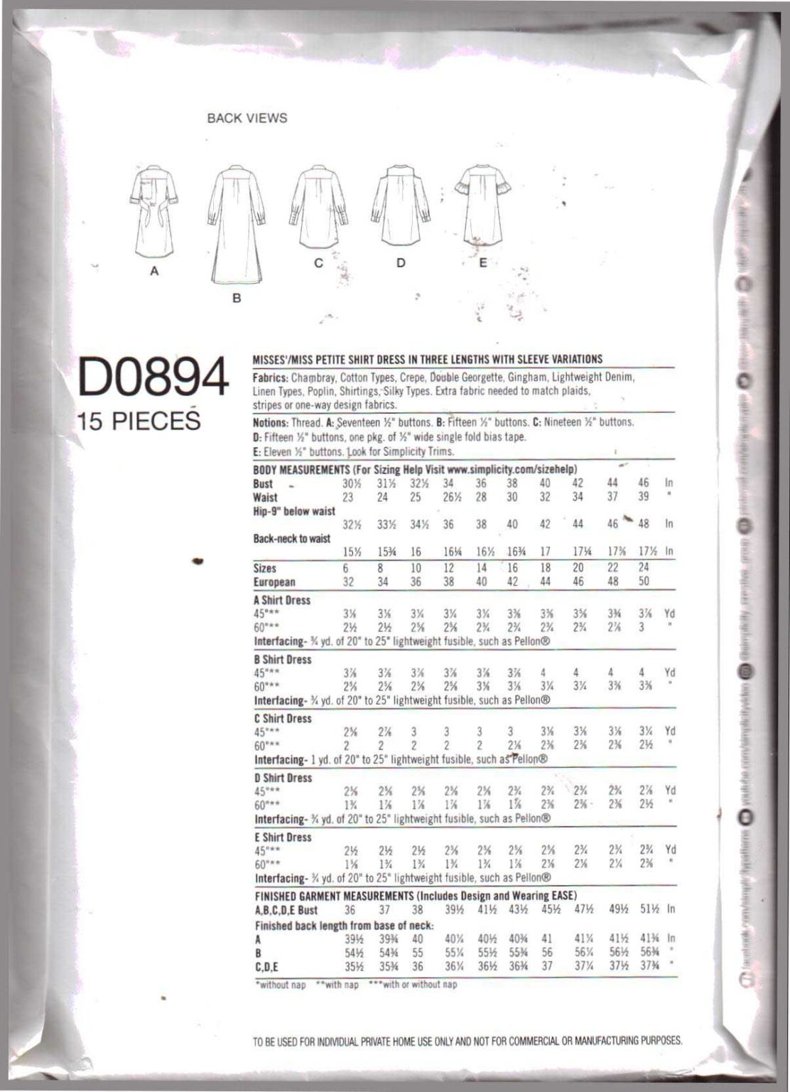 Simplicity D0894 Shirt Dress in three lengths with sleeve variations ...