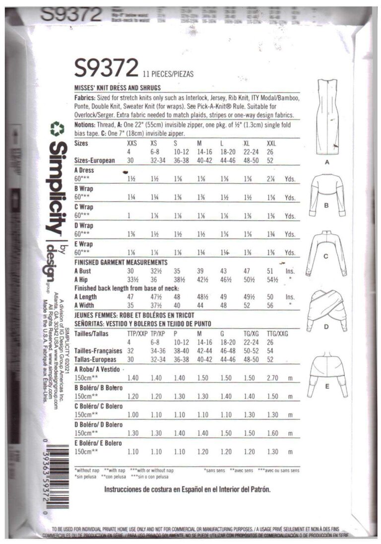 Simplicity 9327 Top, Coat,Jacket, Pants, Skirt Size: RR 14-16-18-20 ...