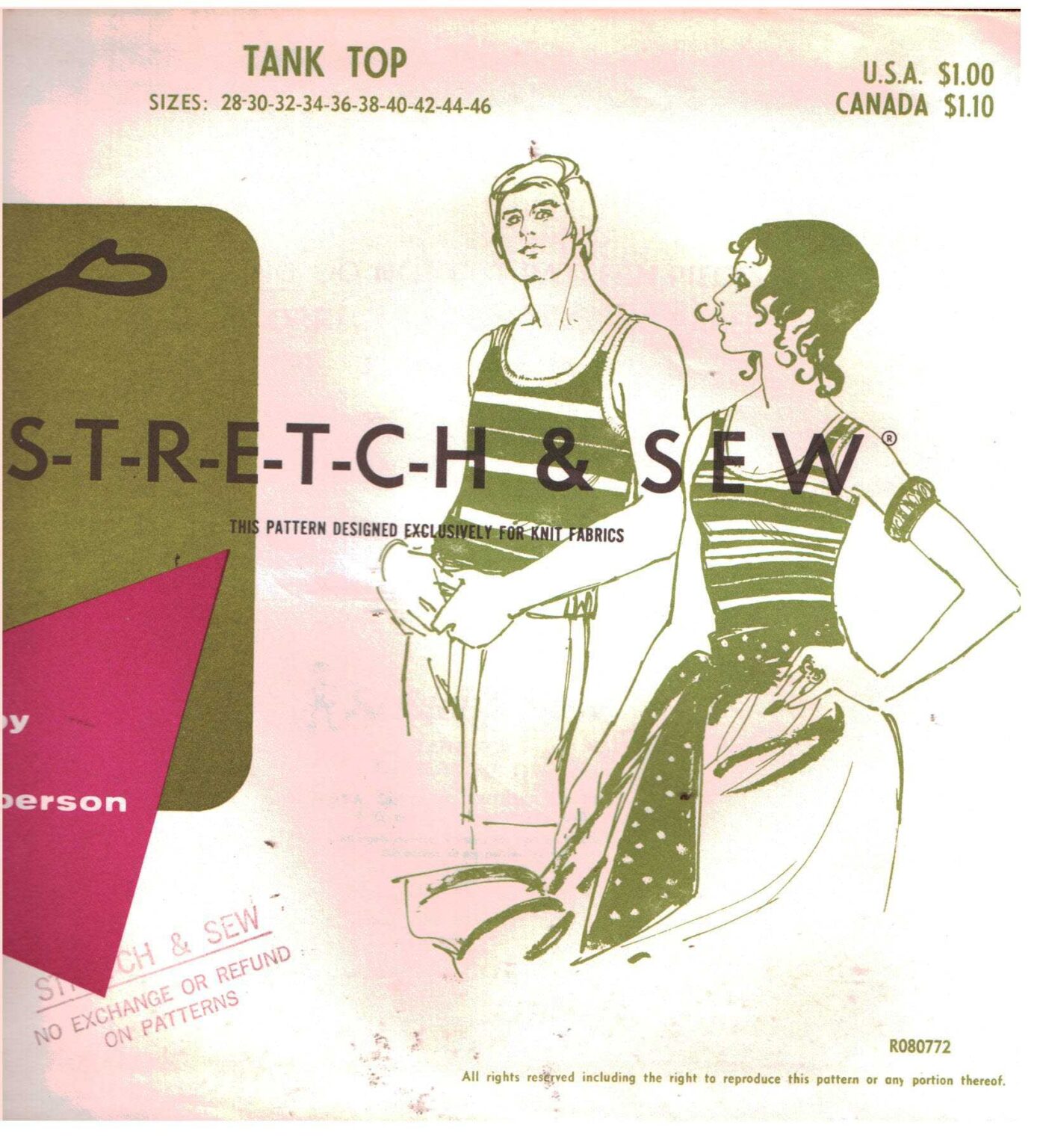 Stretch & Sew 1100 Tank Top Size: 28-46 Uncut Sewing Pattern