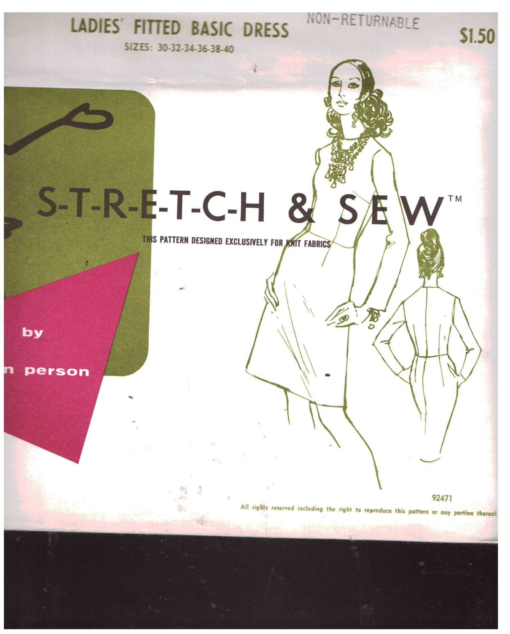 Stretch & Sew 1550 Fitted Basic Dress Size: 30-40 Uncut Sewing Pattern