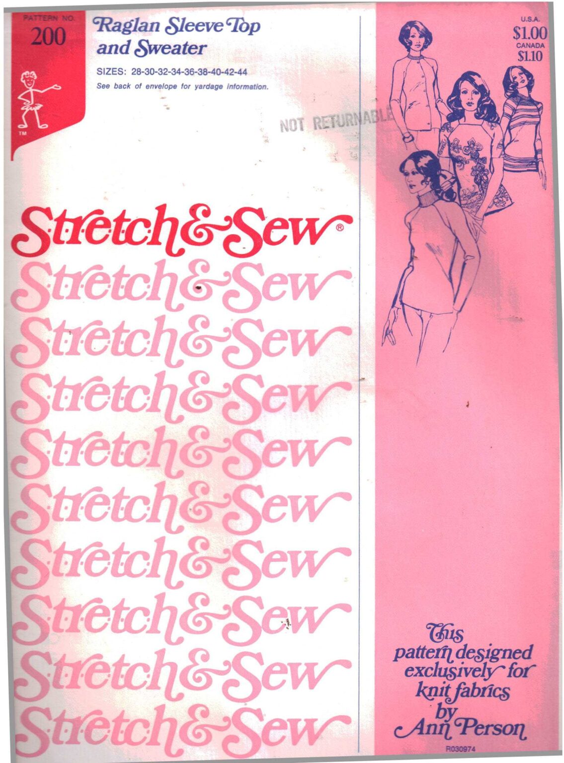 Stretch & Sew 200 Raglan Sleeve Top and Cardigan Size: 28-44 Uncut ...