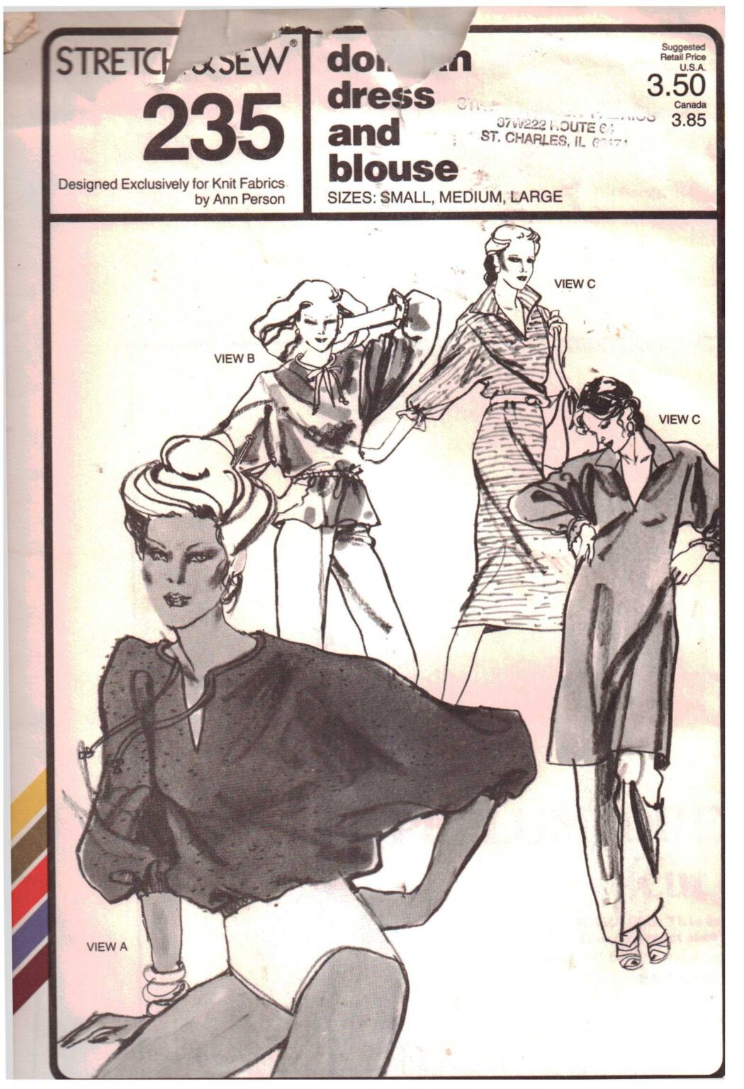 Stretch & Sew 235 Dolman Dress & Blouse Size: S-M-L Uncut Sewing Pattern