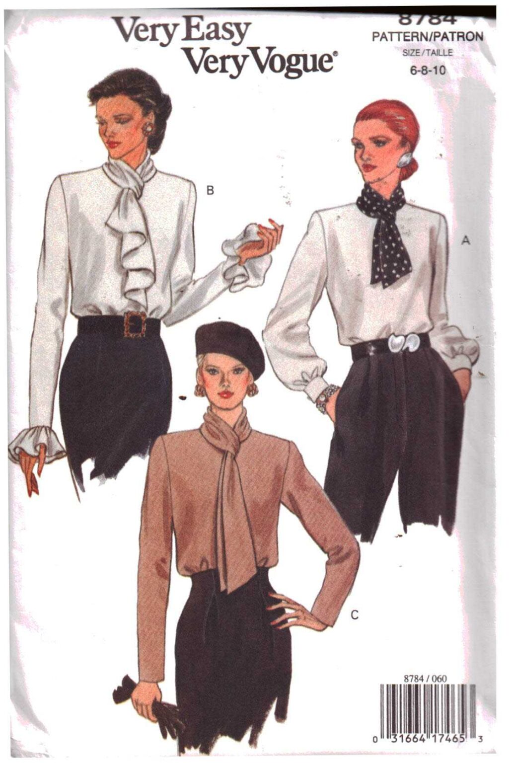 Vogue 8784 Blouse Size: 6-8-10 Uncut Sewing Pattern