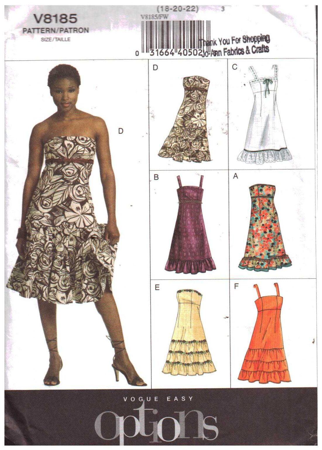 Vogue V8185 Dress Size: FW 18-20-22 Uncut Sewing Pattern