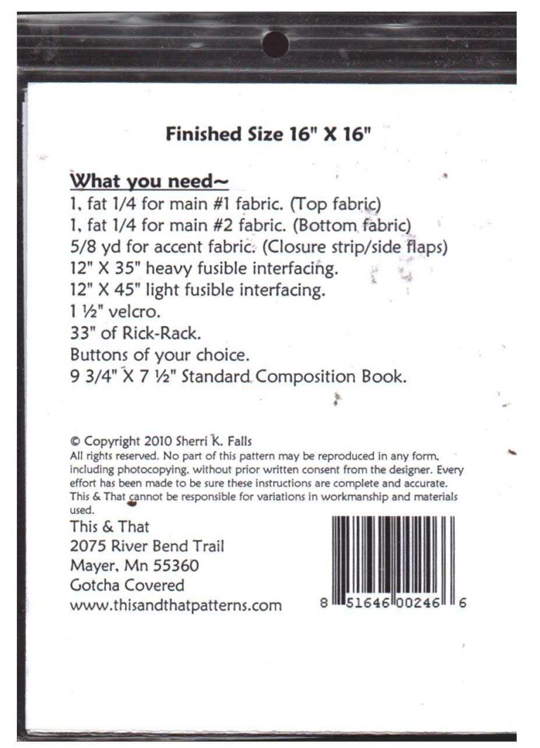 This & That 163 Gotcha Covered Size: 9.5x7.5" Uncut Sewing Pattern