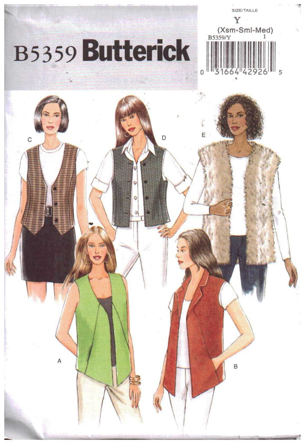 Butterick B5359 Vests Size: Y XS-S-M Uncut Sewing Pattern