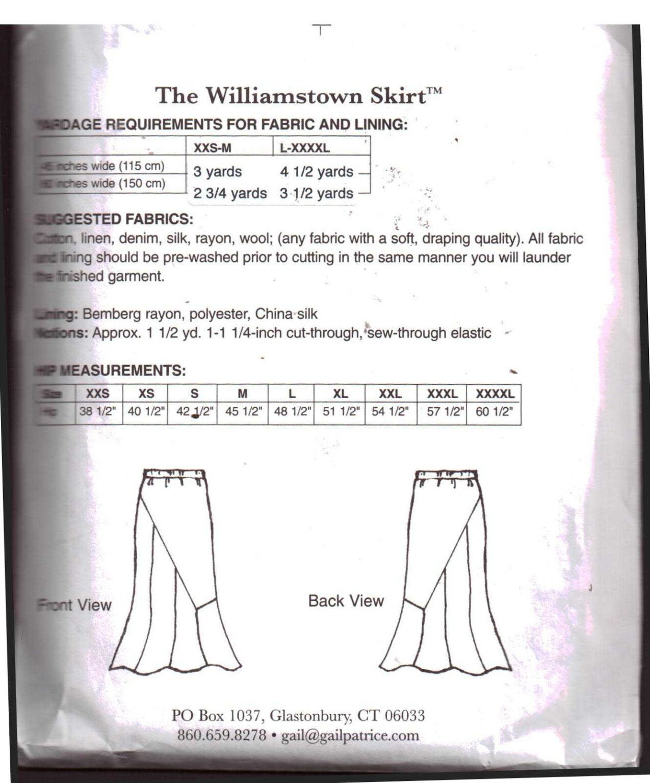 Gail Patrice Design 2002 The Williamstown Skirt Size: XXS-4XL Uncut ...