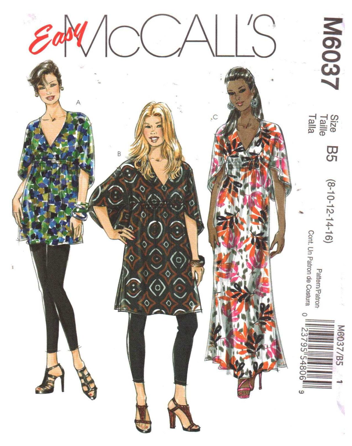 McCall's M6037 Top, Tunic, Caftan Size: B5 8-10-12-14-16 Uncut Sewing ...