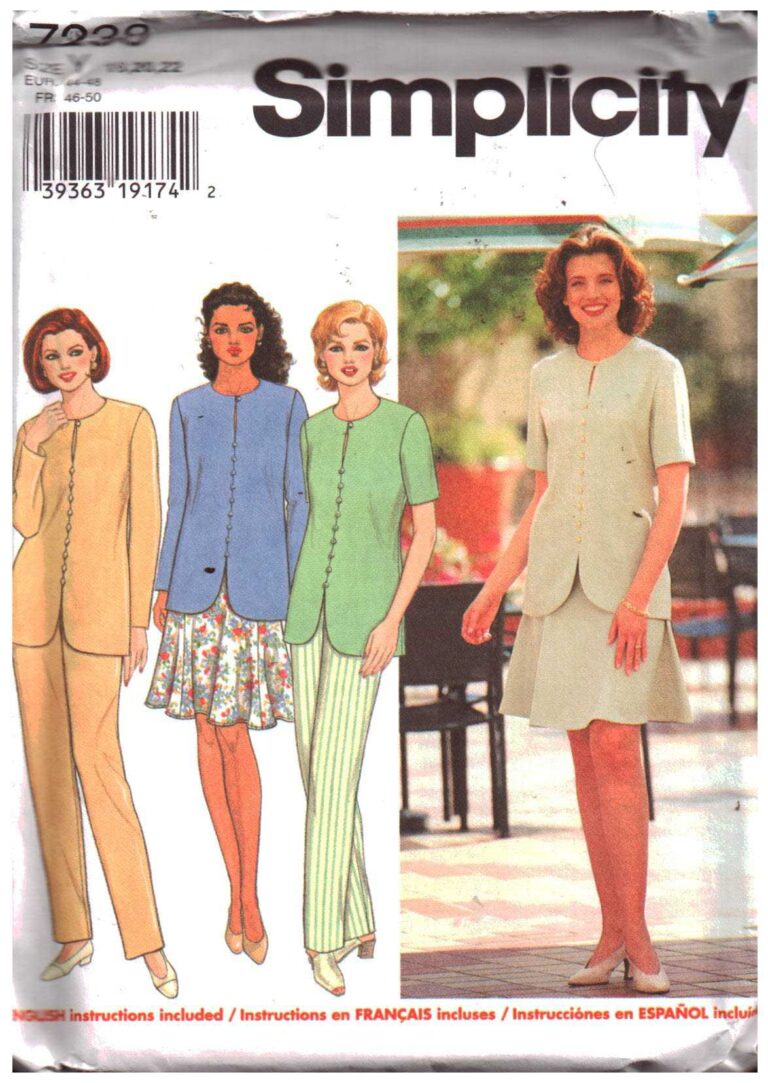 Simplicity 7238 Top, Pants, Six Gore Skirt Size: Y 18-20-22 Uncut ...