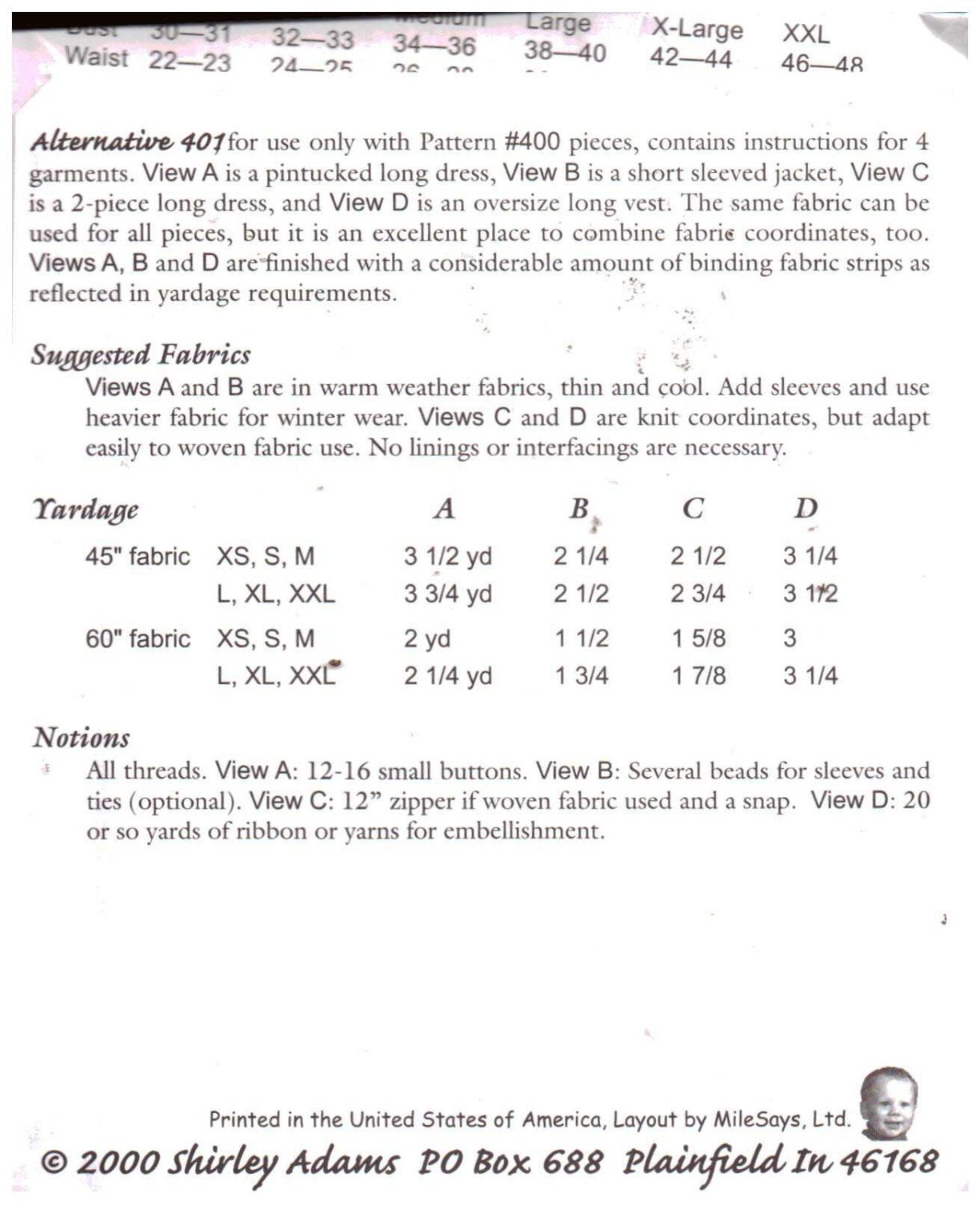 The Sewing Connections 401 Alternatives Ensembles from 400 Size: XS-XXL ...
