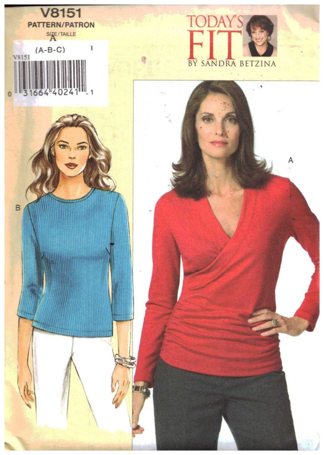Vogue V8151 Tops by Sandra Betzina Size: A A-B-C Uncut Sewing Pattern