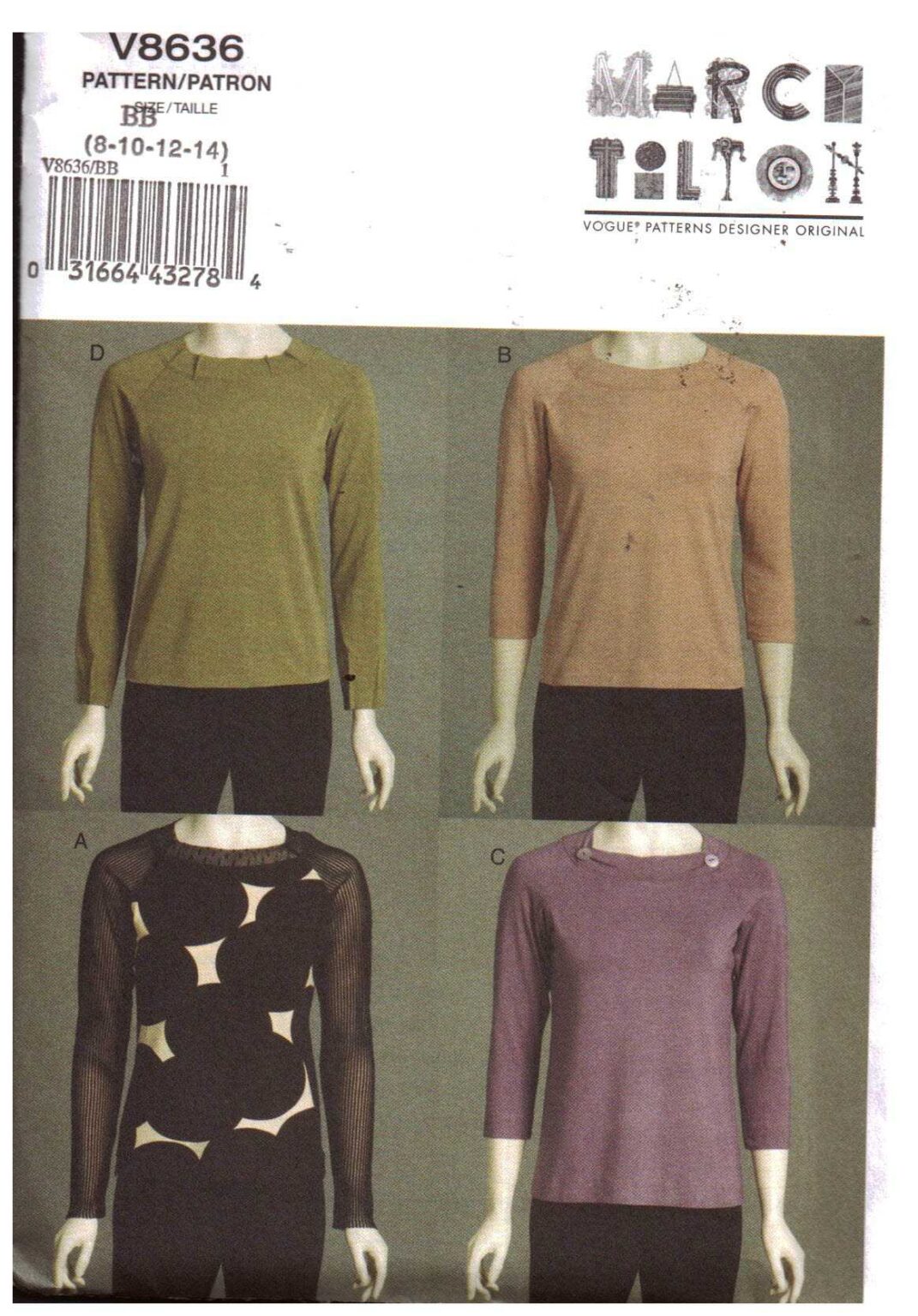 Vogue V8636 Tops by March Tilton Size: BB 8-10-12-14 Uncut Sewing Pattern