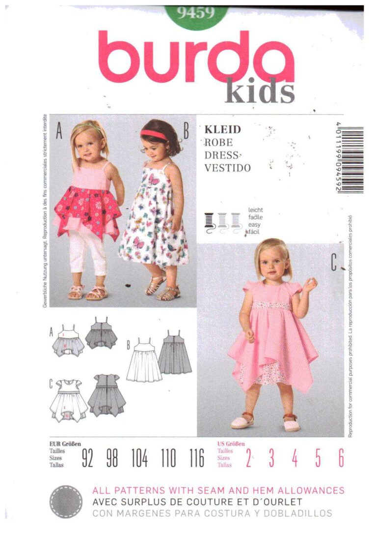 Burda Burda 9459 Girls' Dress, Top Size: 2-3-4-5-6 Uncut Sewing Pattern