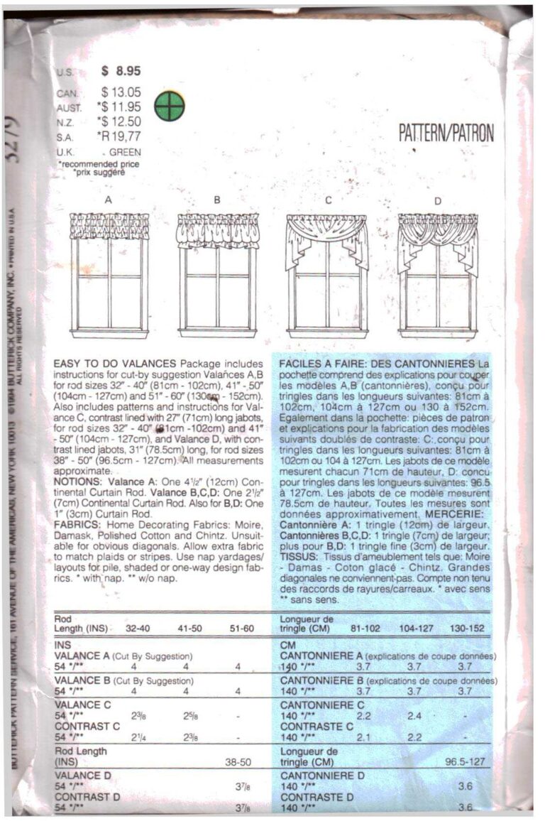 Butterick Butterick 3279 Window Treatments, Valances Size: One Uncut ...