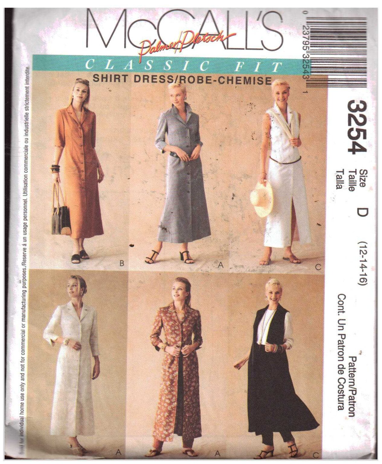McCall's 3254 Shirt-Dress by Palmer Pletsch Size: D 12-14-16 Uncut ...