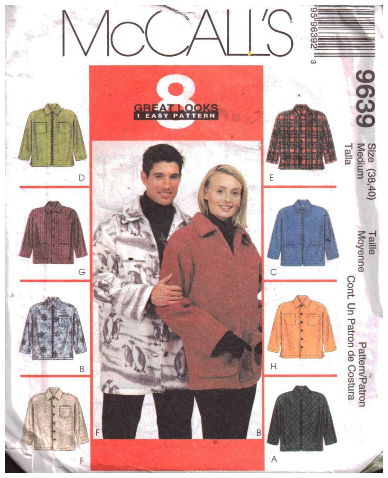 McCall's 9639 Misses, Men's Shirt-Jacket size: 38-40 Uncut Sewing Pattern
