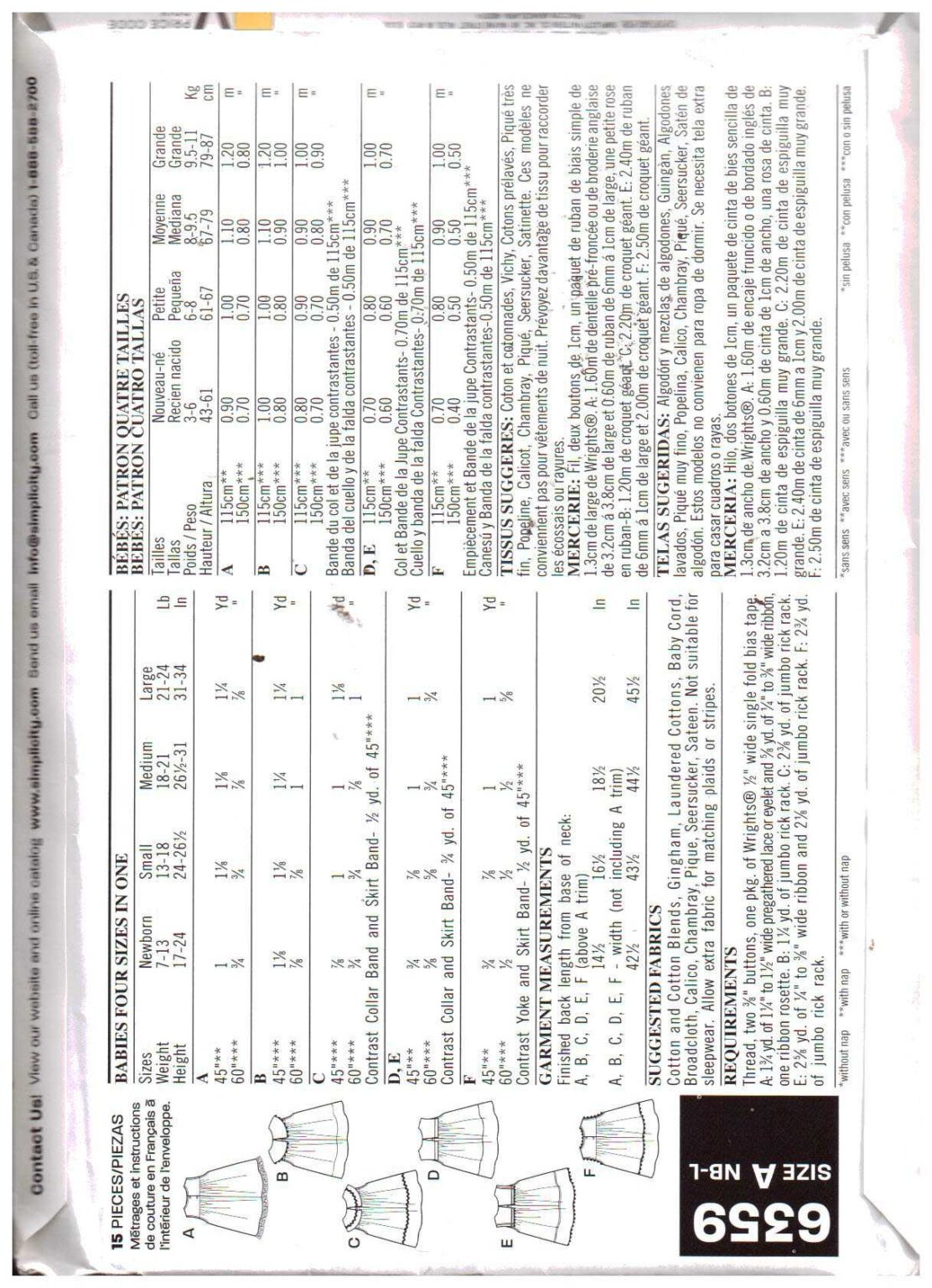 New Look 6359 Baby Dress Size: NB-S-M-L Uncut Sewing Pattern