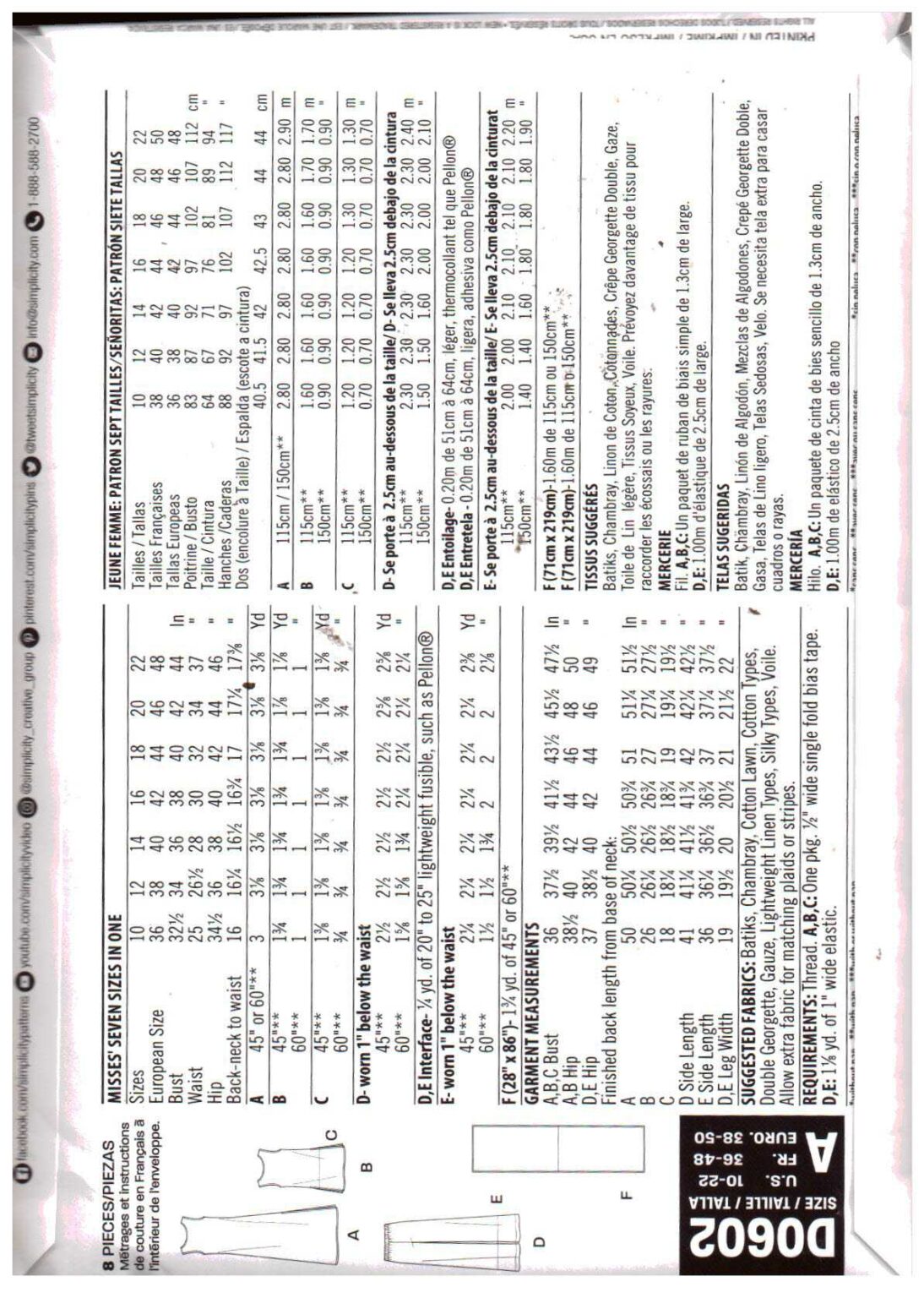 New Look D0602 Dress, Top, Pants Size: 10-22 Uncut Sewing Pattern