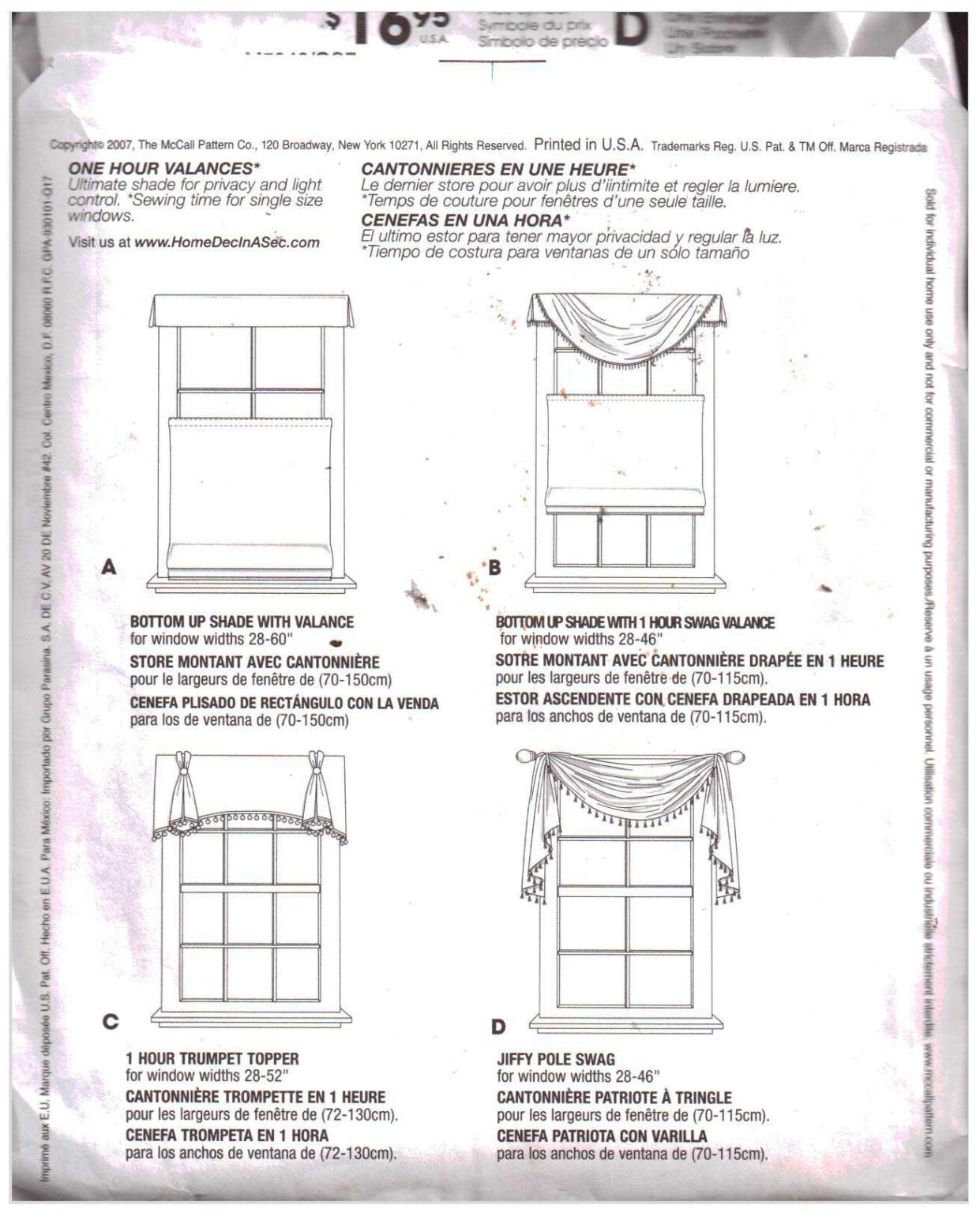 McCall's M5343 Valances Size: One Uncut Sewing Pattern