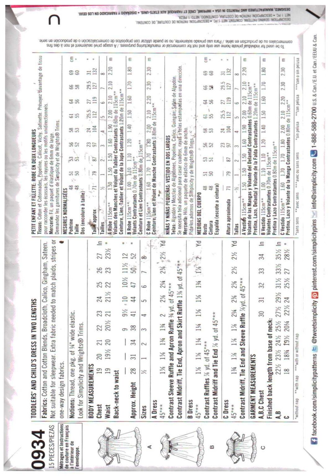 Silhouettes 0934 Girls' Dresses in two lengths Size: AA 0.5-1-2-3 Uncut ...