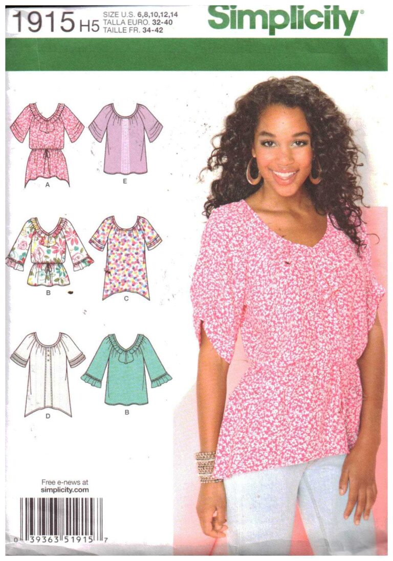 Simplicity 1915 Tunic, Tops Size: H5 6-8-10-12-14 Uncut Sewing Pattern