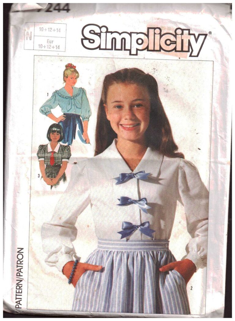 Simplicity 7244 Girls' blouse Size: N 10-12-14 Used Sewing Pattern