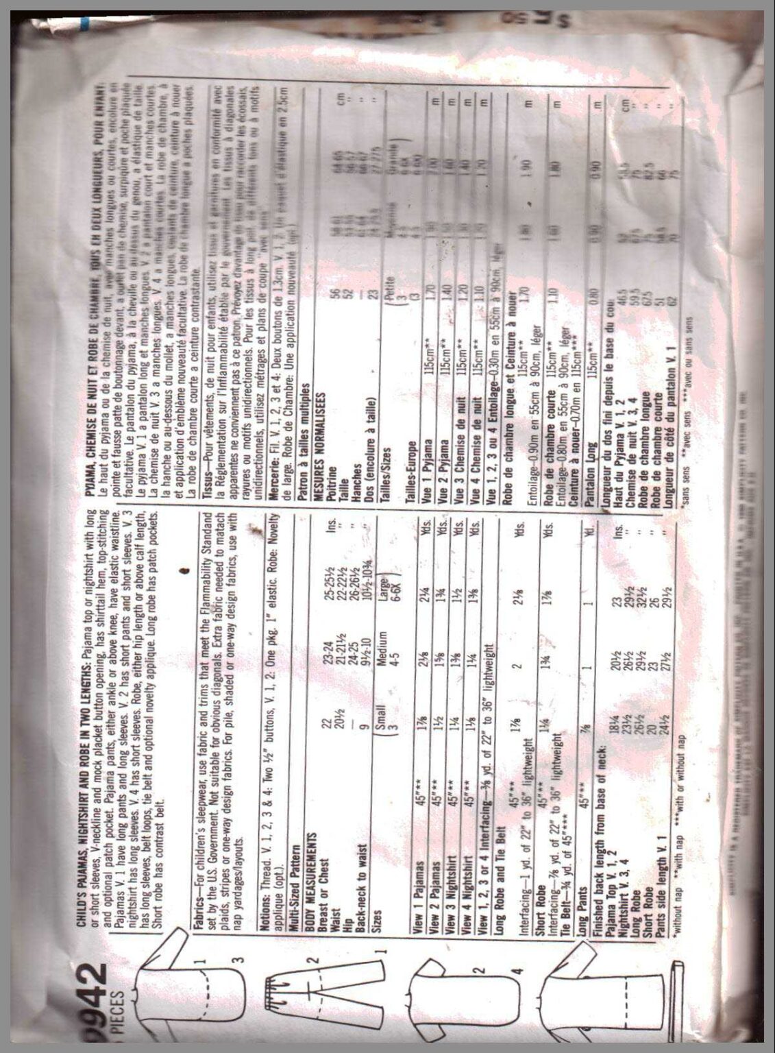 Simplicity 9942 Child's Pajamas, Nightshirt, Robe Size: A Sm-L Used ...