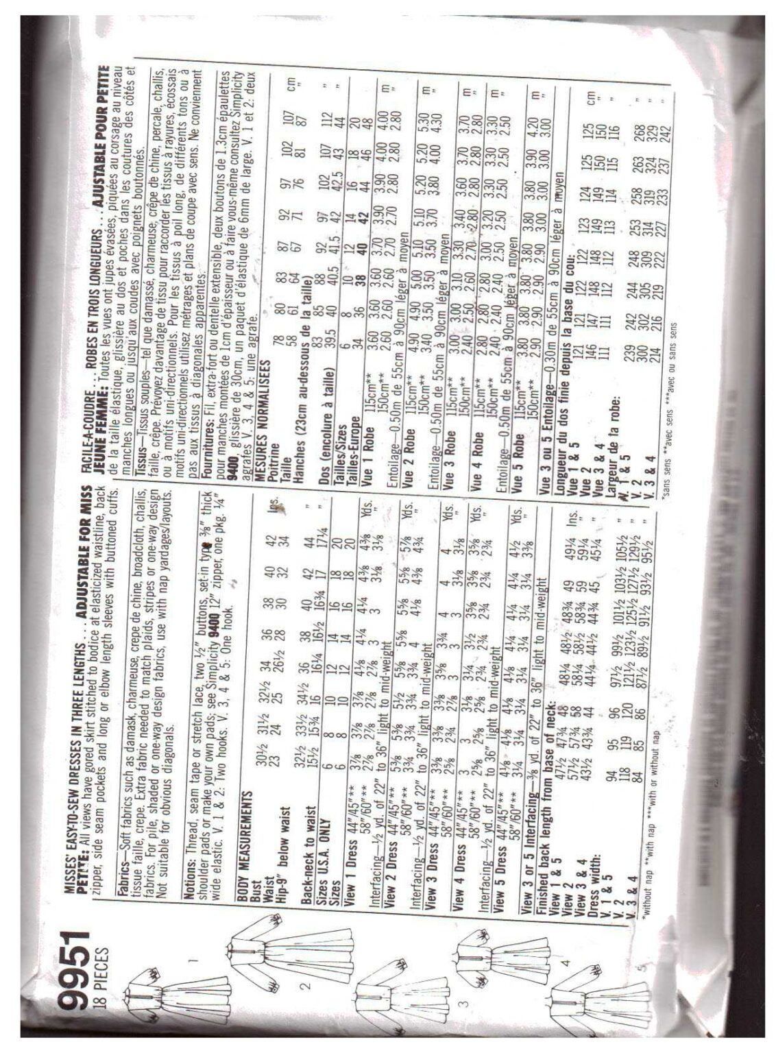 Simplicity 9951 Dress in three lengths Size: U 16-20 Uncut Sewing Pattern