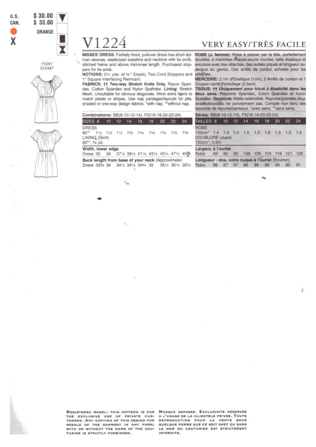 Vogue V1224 Dress by Tracy Reese Size: BB 8-10-12-14 Uncut Sewing Pattern