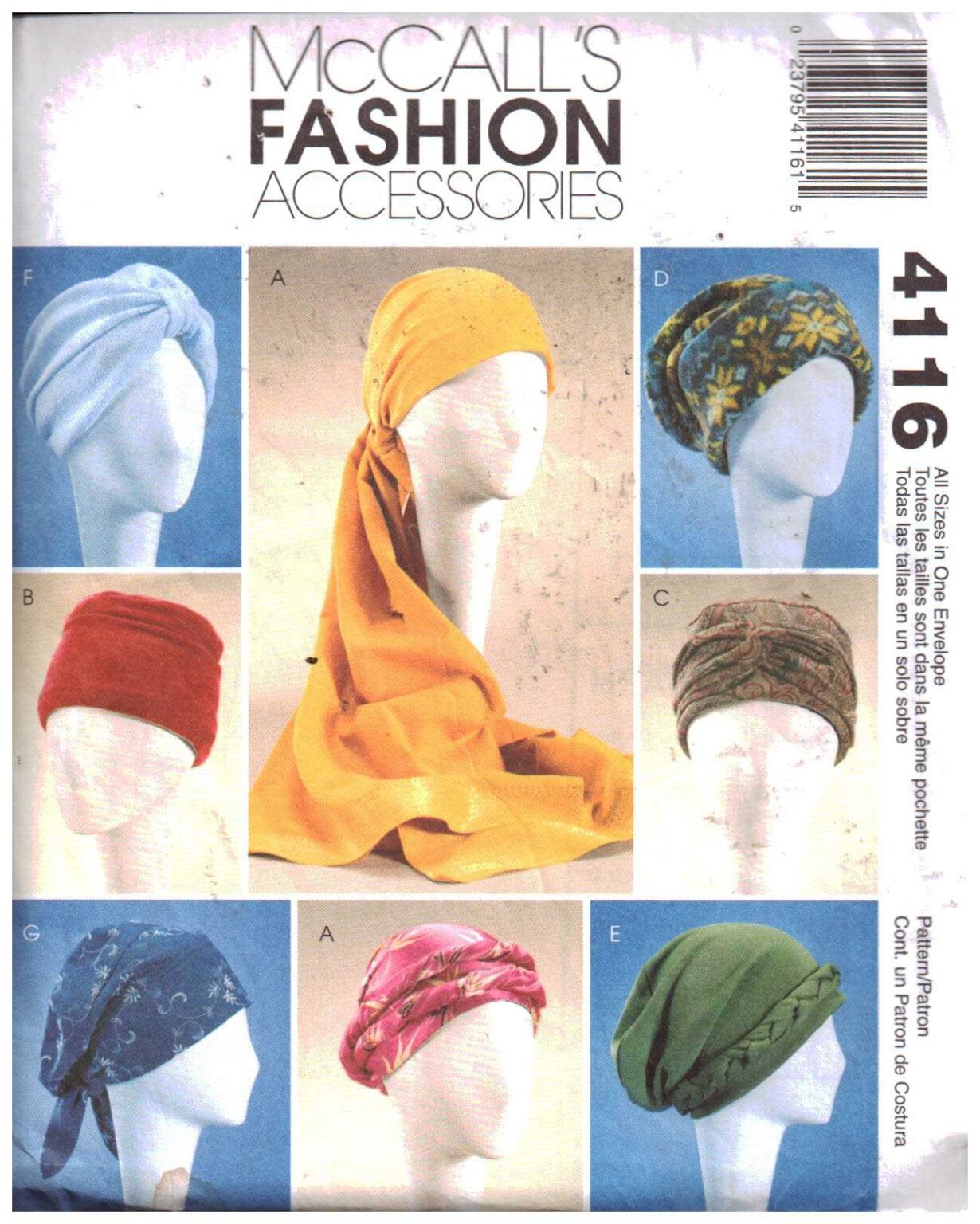 McCall's 4116 Headband, Head Wraps, Hats Size: OSZ Uncut Sewing Pattern