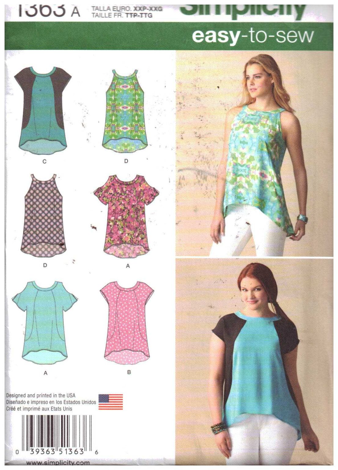 Simplicity 1363 Tops Size: A XXS-XXL Uncut Sewing Pattern