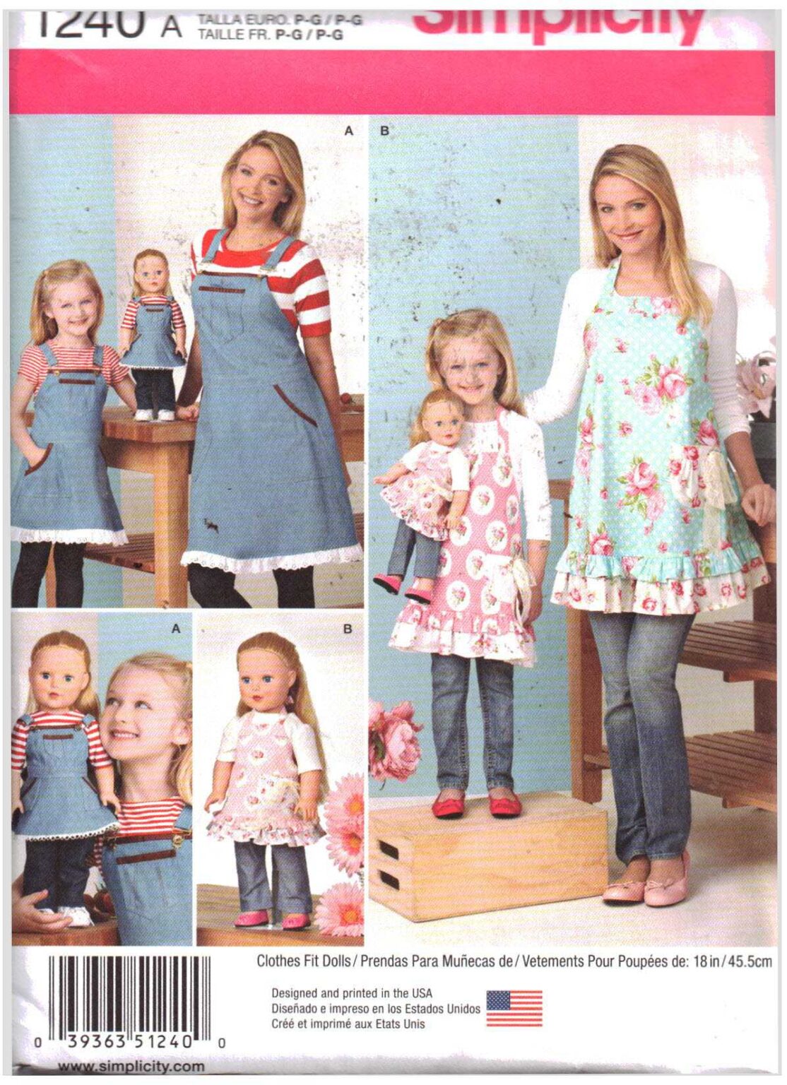 Simplicity 1240 Aprons, Doll Apron Size: S-L/S-L/18" Uncut Sewing Pattern