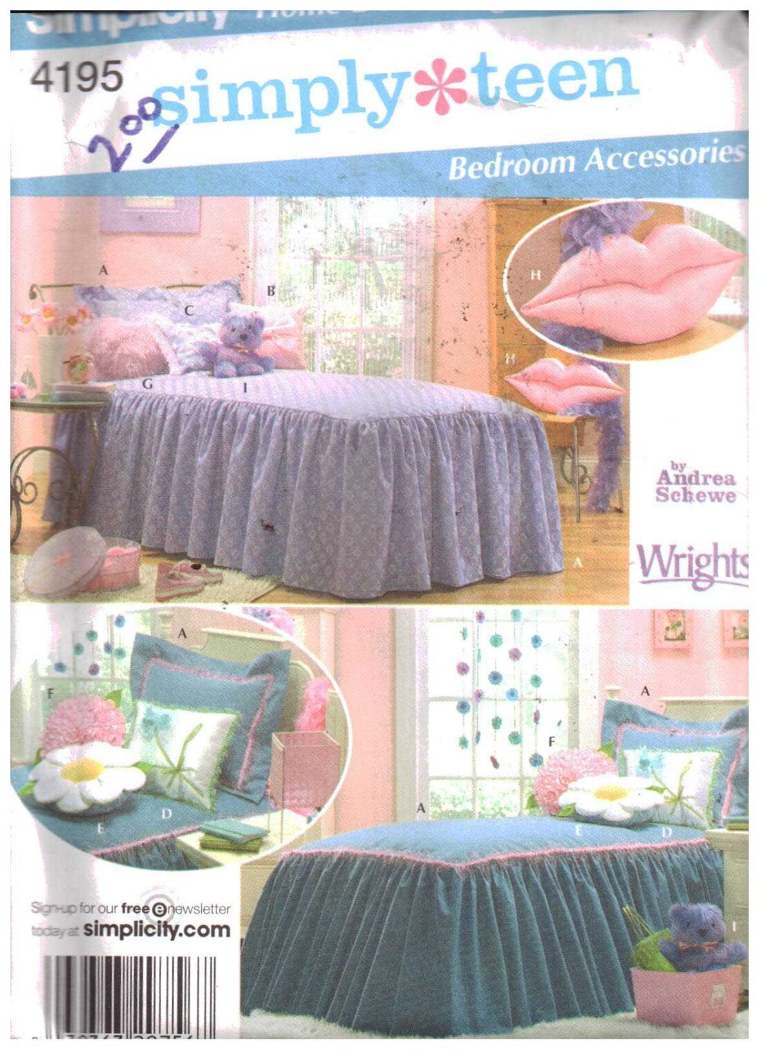 Simplicity 4195 Teen Bedroom Accessories Size: One Uncut Sewing Pattern