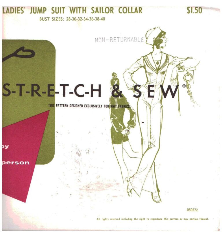 Stretch & Sew 775 Jumpsuit with Sailor Collar Size: 28-40 Uncut Sewing ...