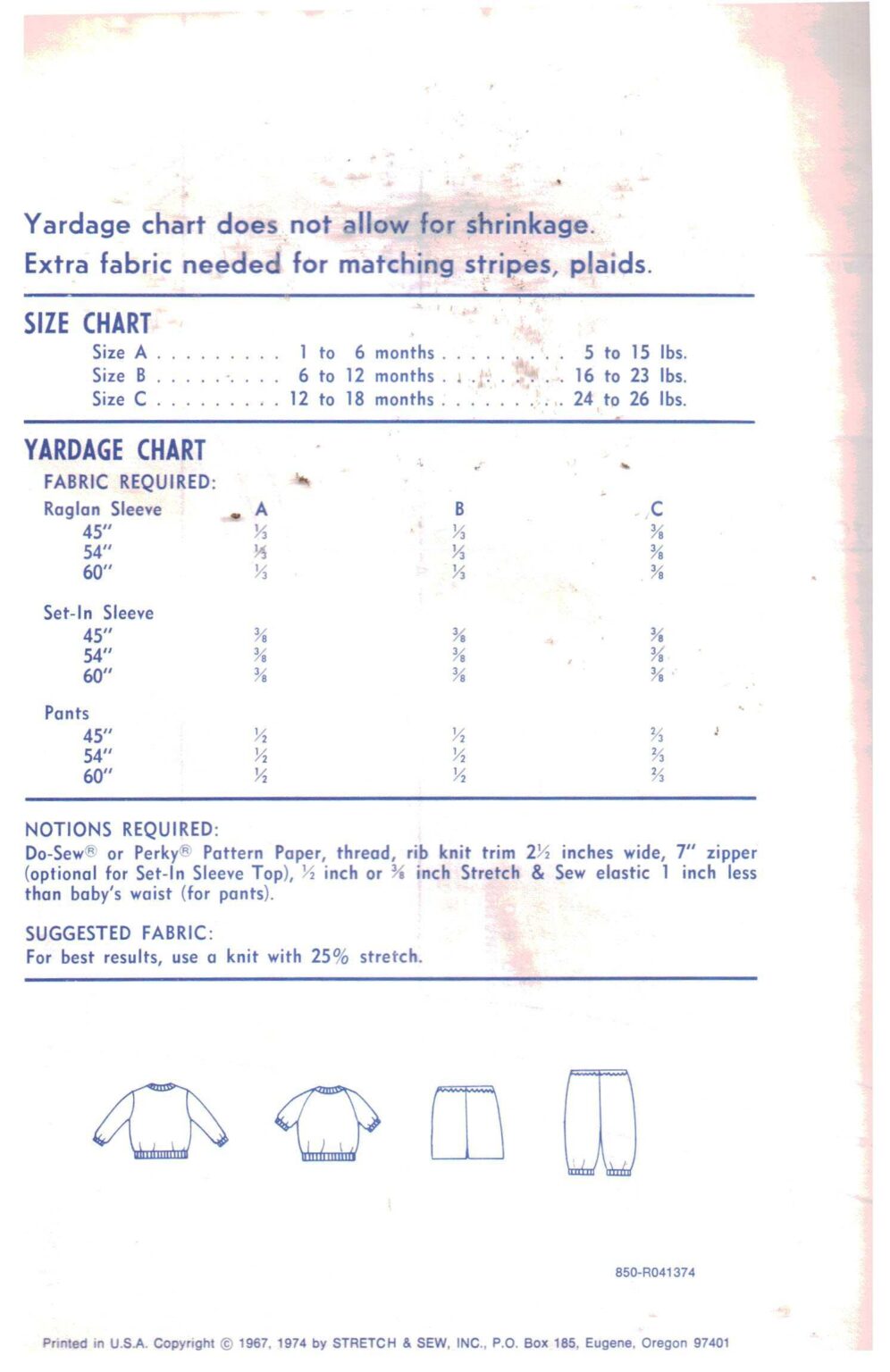 Stretch & Sew 850 Infant Combinations Size: 1-16MO Uncut Sewing Pattern