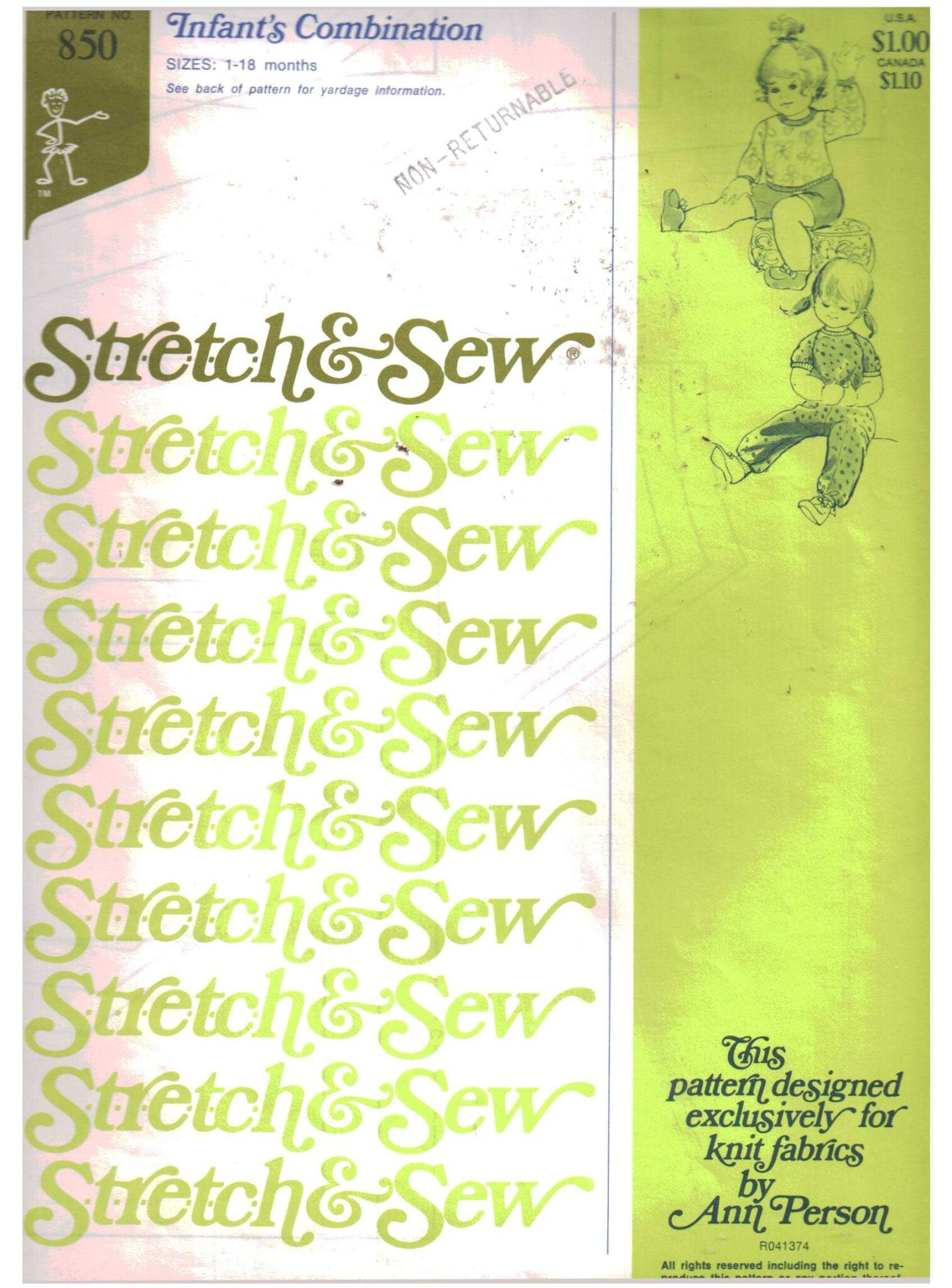 Stretch & Sew 850 Infant Combinations Size: 1-16MO Uncut Sewing Pattern