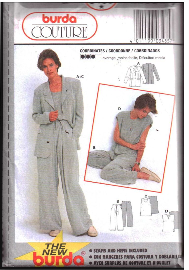 Burda 3485 Jackets, Pants, Tops Size: 10-20 Uncut Sewing Pattern