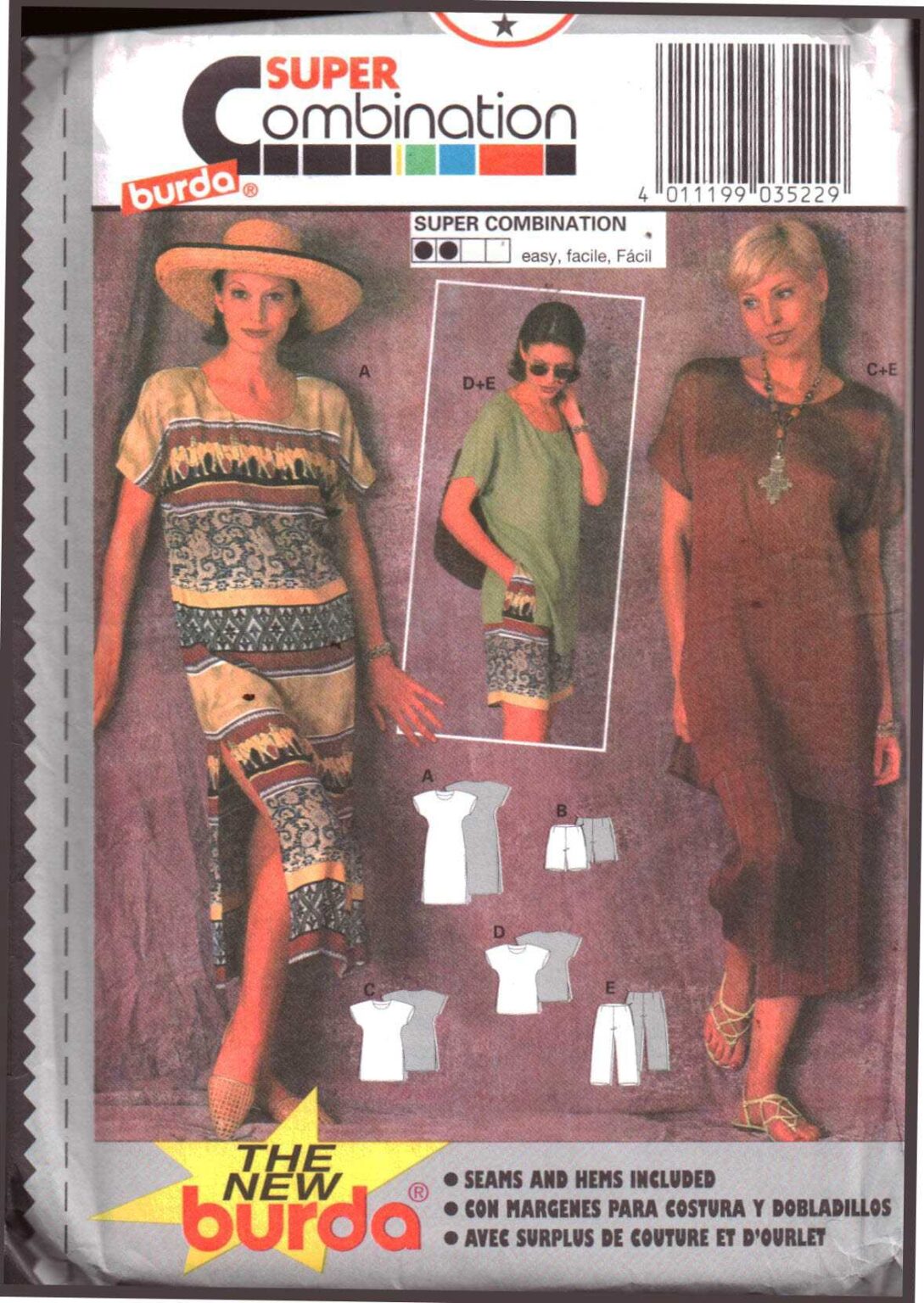 Burda 3522 Dress, Shorts, Tunic, Pants Size: 10-20 Uncut Sewing Pattern
