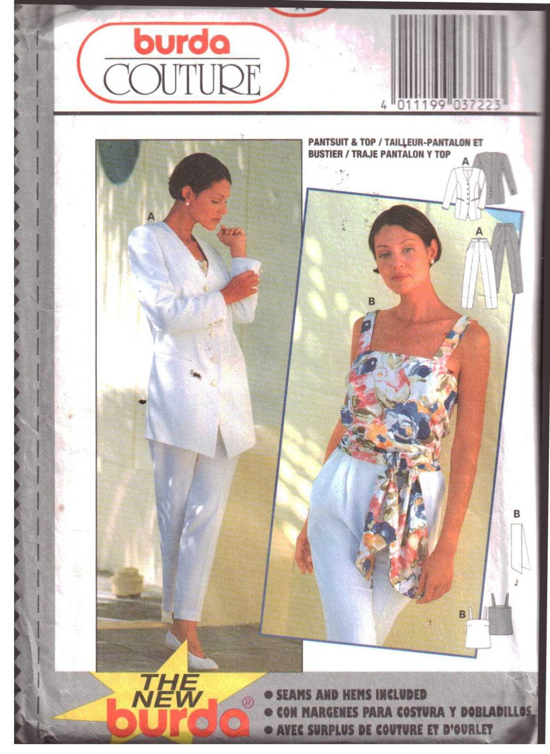 Burda 3722 Jacket, Pants, Top Size: 8-18 Uncut Sewing Pattern