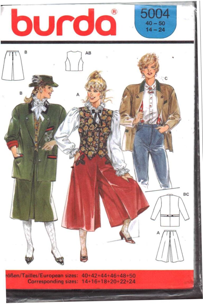Burda 5004 Pantskirt, Vest, Skirt, Jacket Size: 14-24 Uncut Sewing Pattern