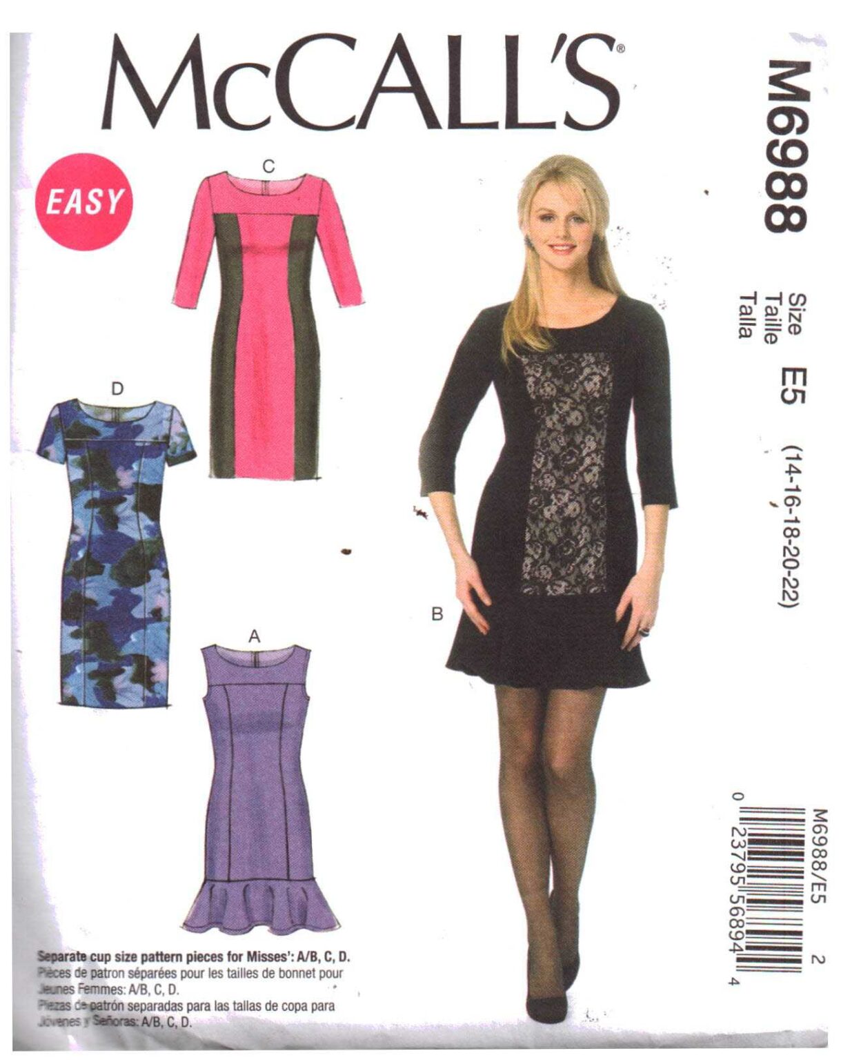 McCall's M6988 Dress Size: E5 14-16-18-20-22 Uncut Sewing Pattern