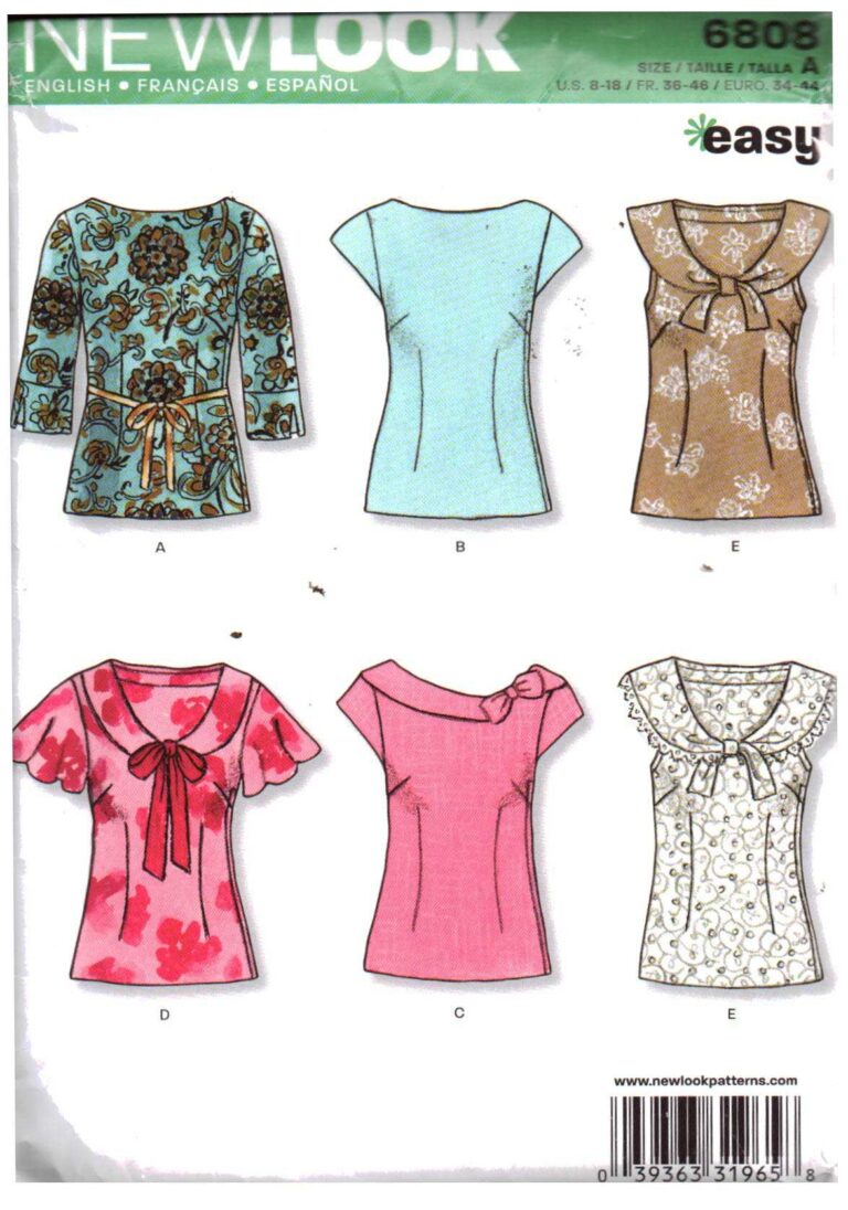 New Look 6808 Tops Size: A 8-18 Uncut Sewing Pattern