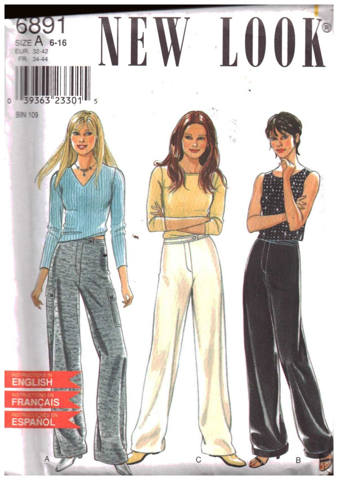 New Look 6891 Pants Size: A 6-16 Uncut Sewing Pattern