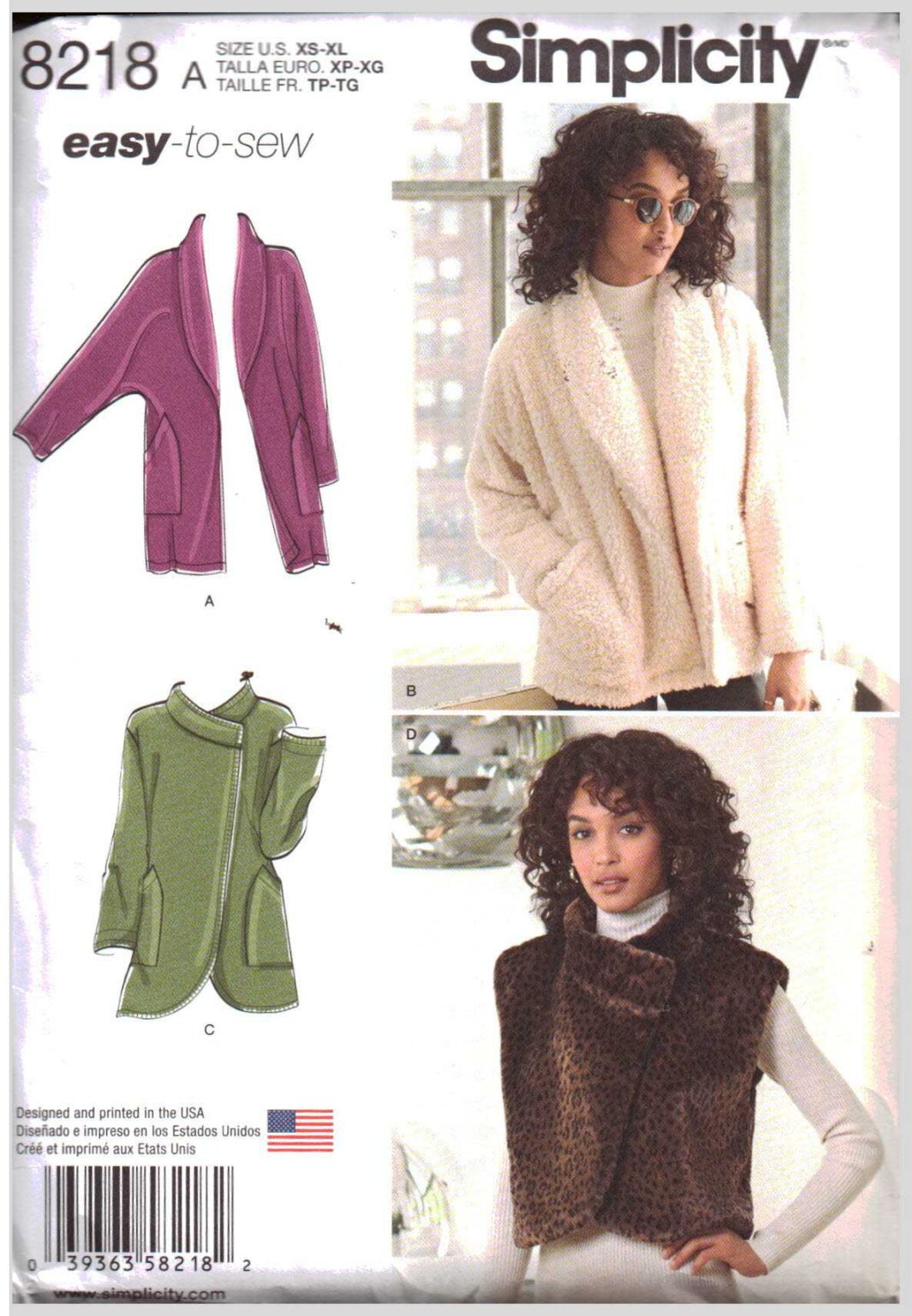 Simplicity 8218 Jacket, Vest Size: XS-XL Uncut Sewing Pattern
