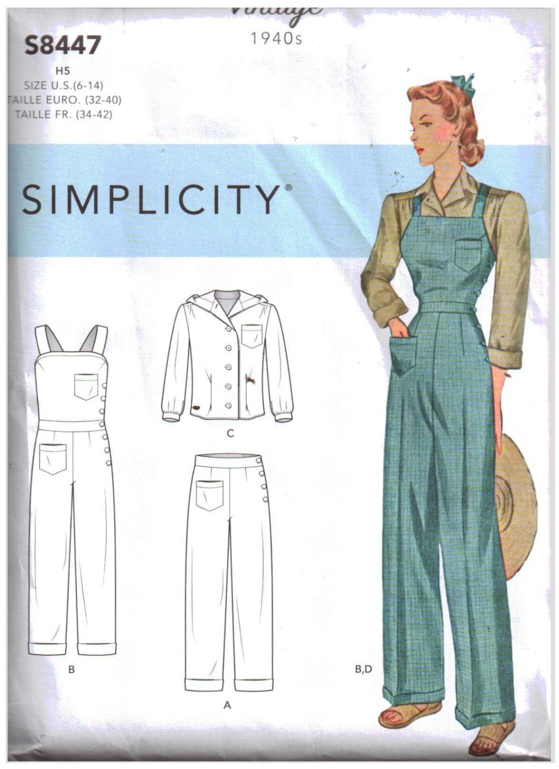 Simplicity S8447 Pants, Overalls, Blouse Vintage 1940's Size: H5 6-14 ...