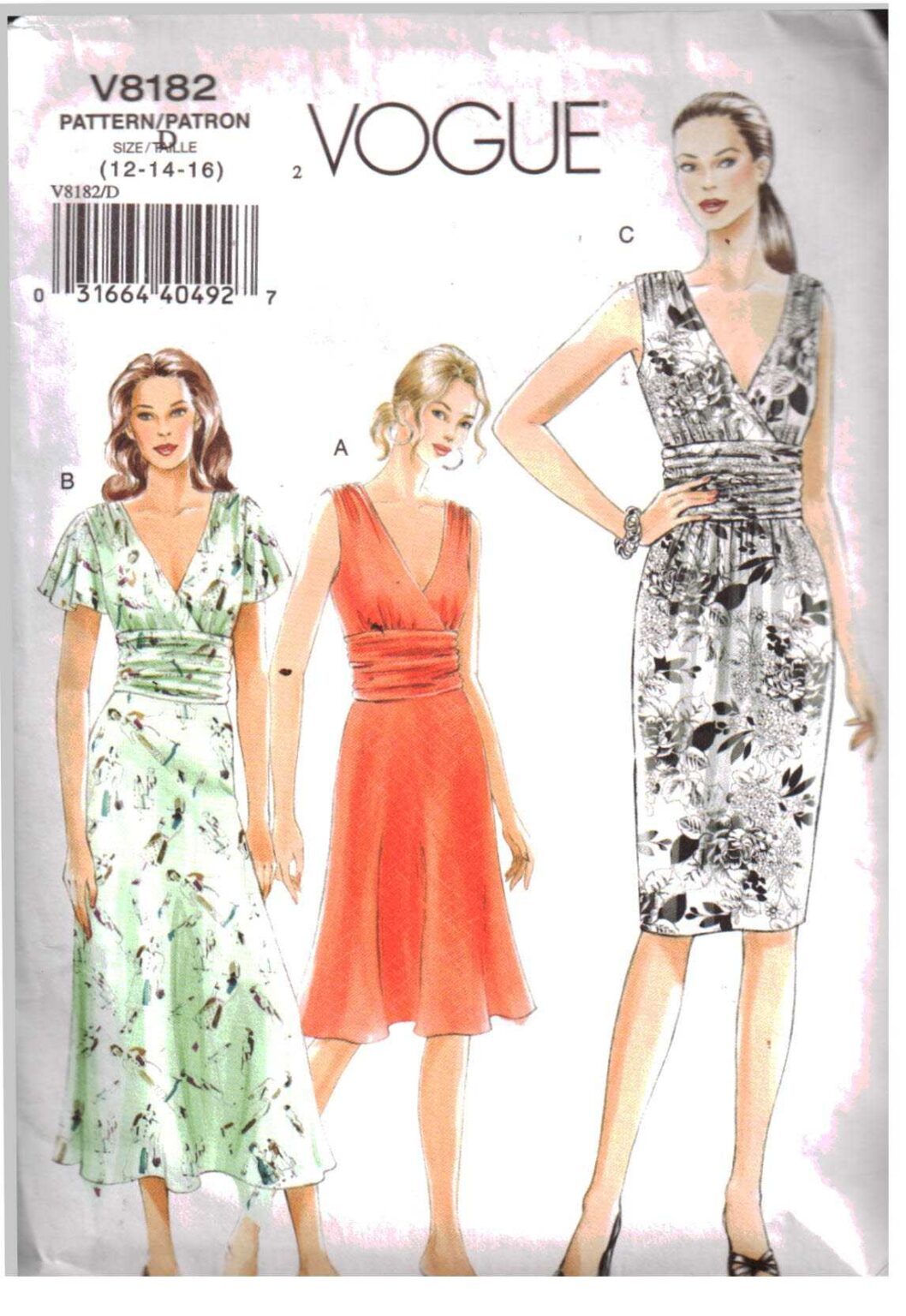 Vogue V8182 Dress Size: 12-14-16 Used Sewing Pattern